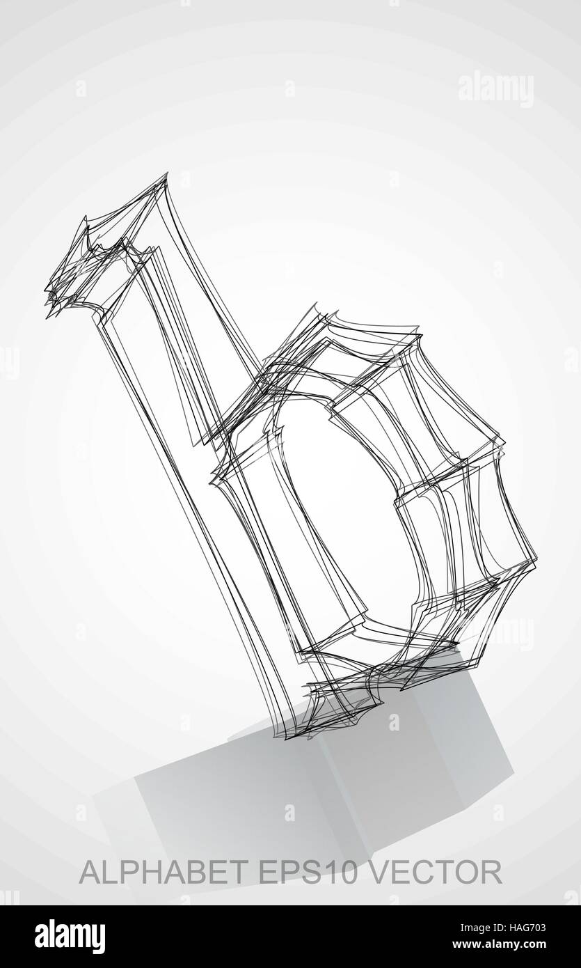 Abstract illustration of a Ink sketched lowercase letter B with ...