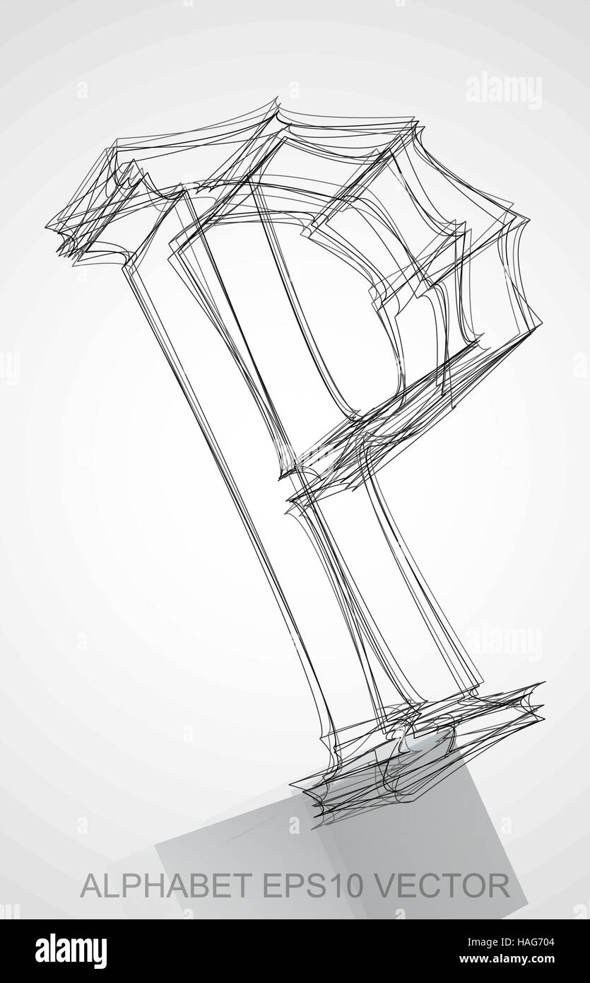 Abstract illustration of a Ink sketched uppercase letter P with ...