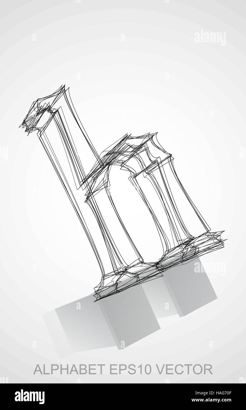 Abstract illustration of a Ink sketched lowercase letter H with ...