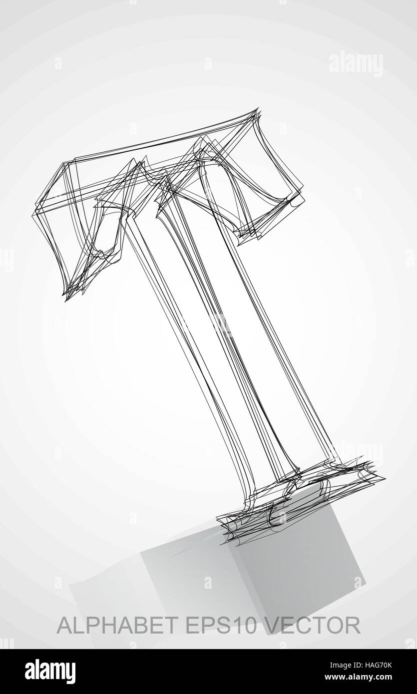 Abstract illustration of a Ink sketched uppercase letter T with ...