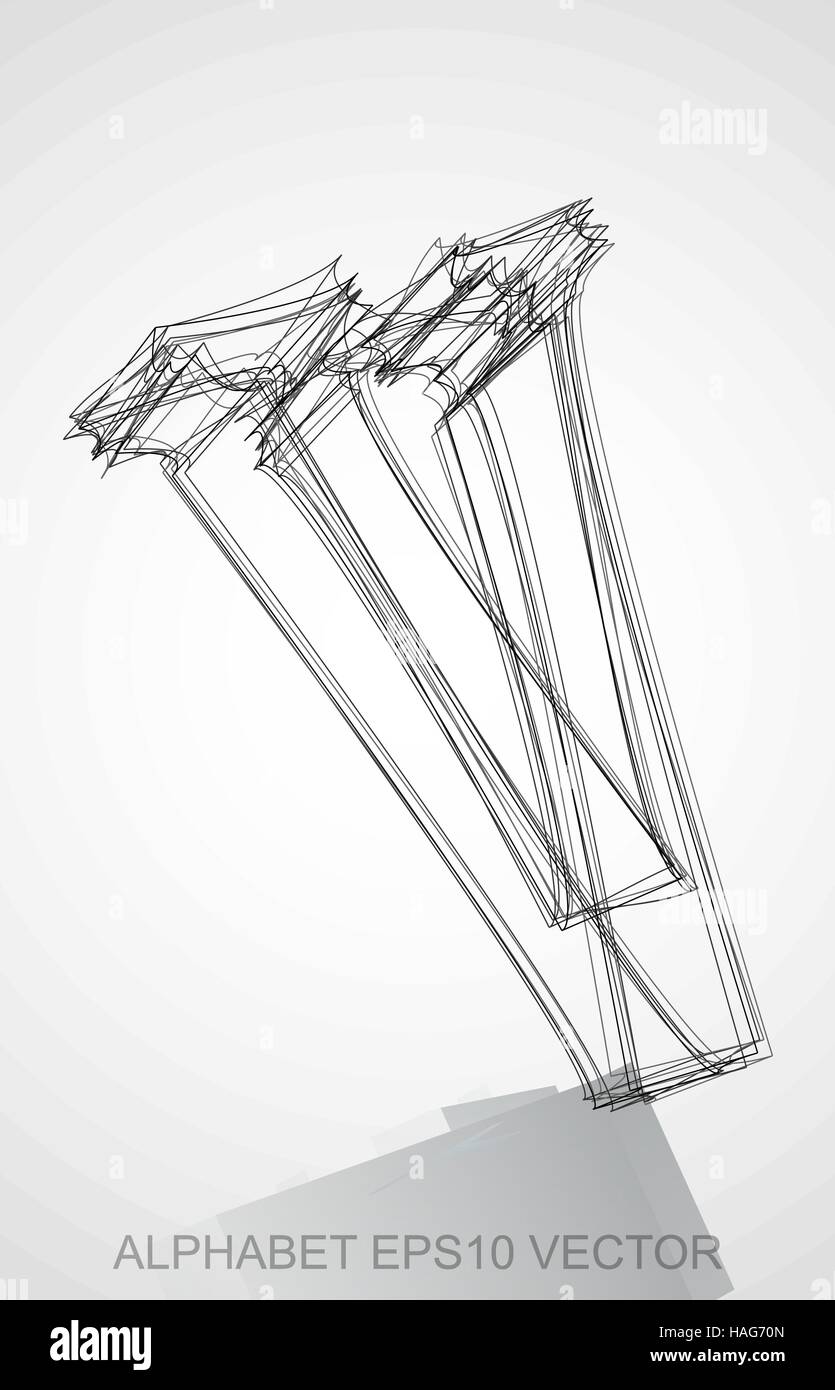 Abstract illustration of a Ink sketched uppercase letter V with ...