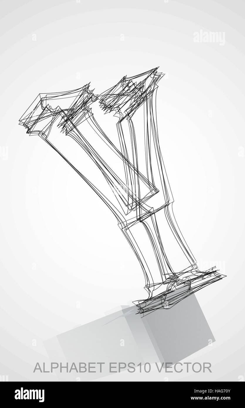 Abstract illustration of a Ink sketched Y with Reflection. Hand drawn ...