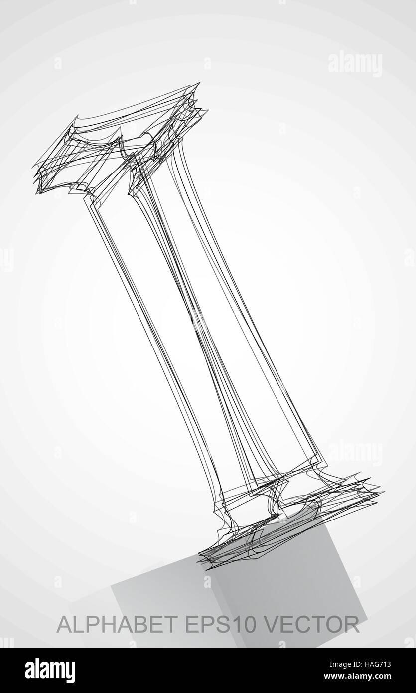 Abstract illustration of a Ink sketched uppercase letter I with ...