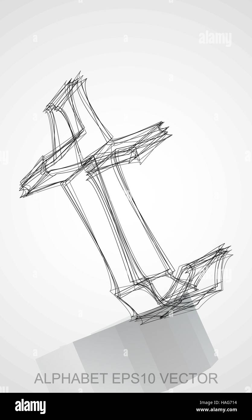Abstract illustration of a Ink sketched lowercase letter T with ...