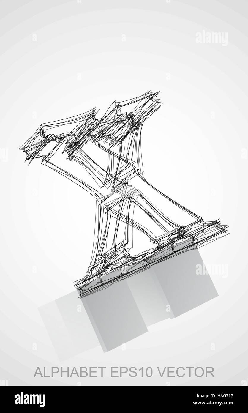 Abstract illustration of a Ink sketched lowercase letter X with ...