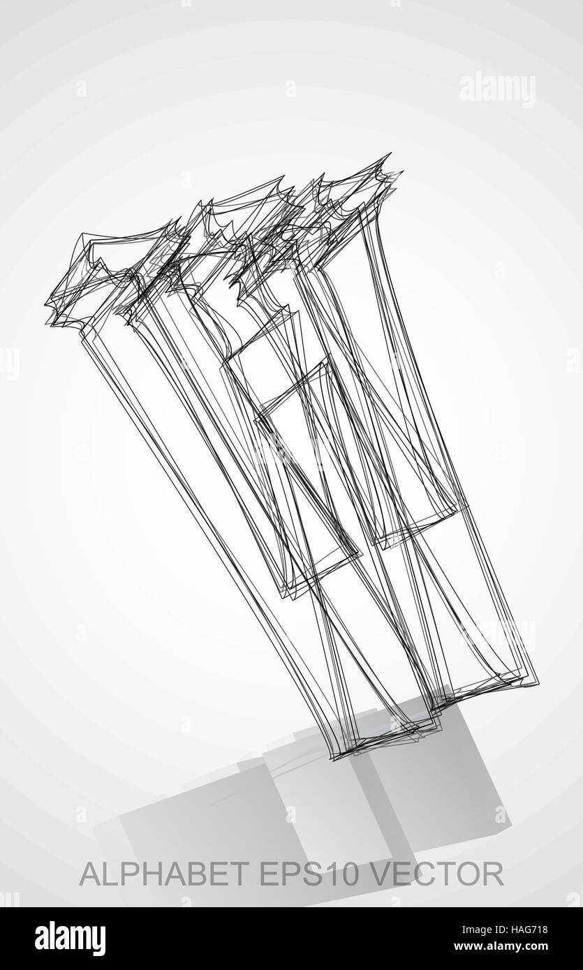 Abstract illustration of a Ink sketched uppercase letter W with ...