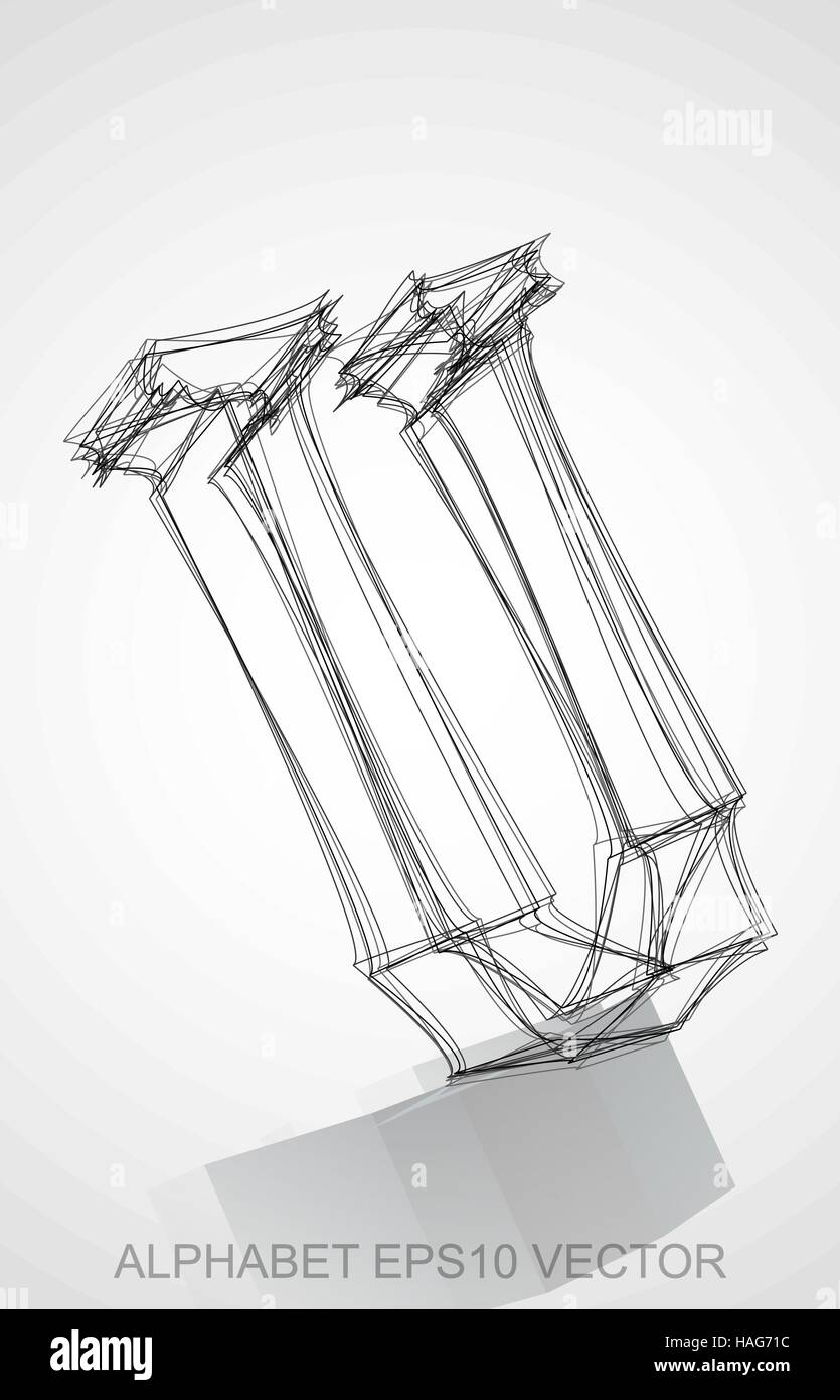 Abstract illustration of a Ink sketched uppercase letter U with ...
