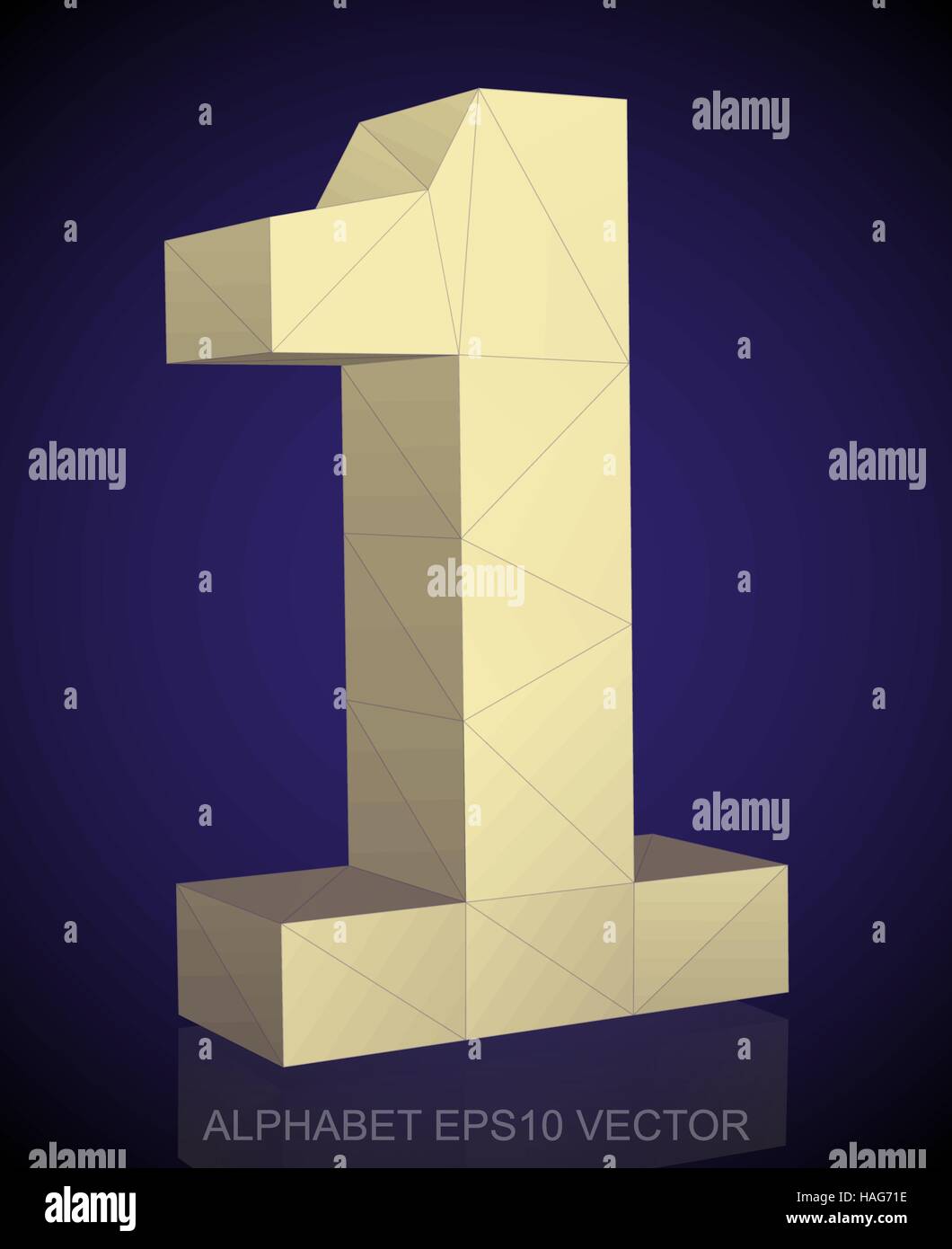 Abstract Yellow 3D polygonal 1 with reflection. Low poly alphabet ...