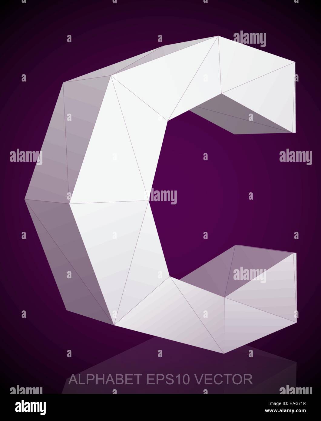 Abstract White 3D polygonal lowercase letter C with reflection. Low ...