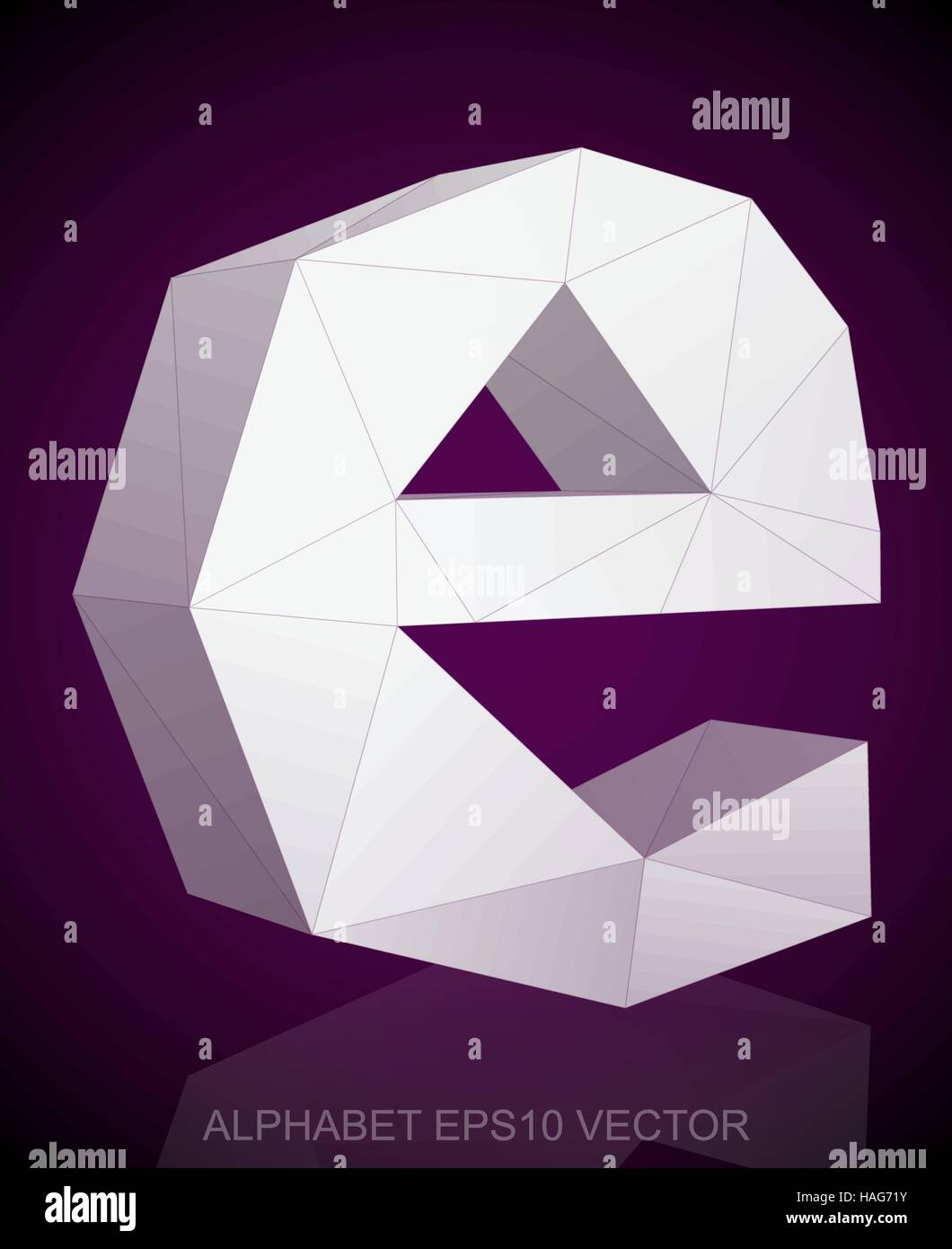 Abstract White 3D polygonal lowercase letter E with reflection. Low ...