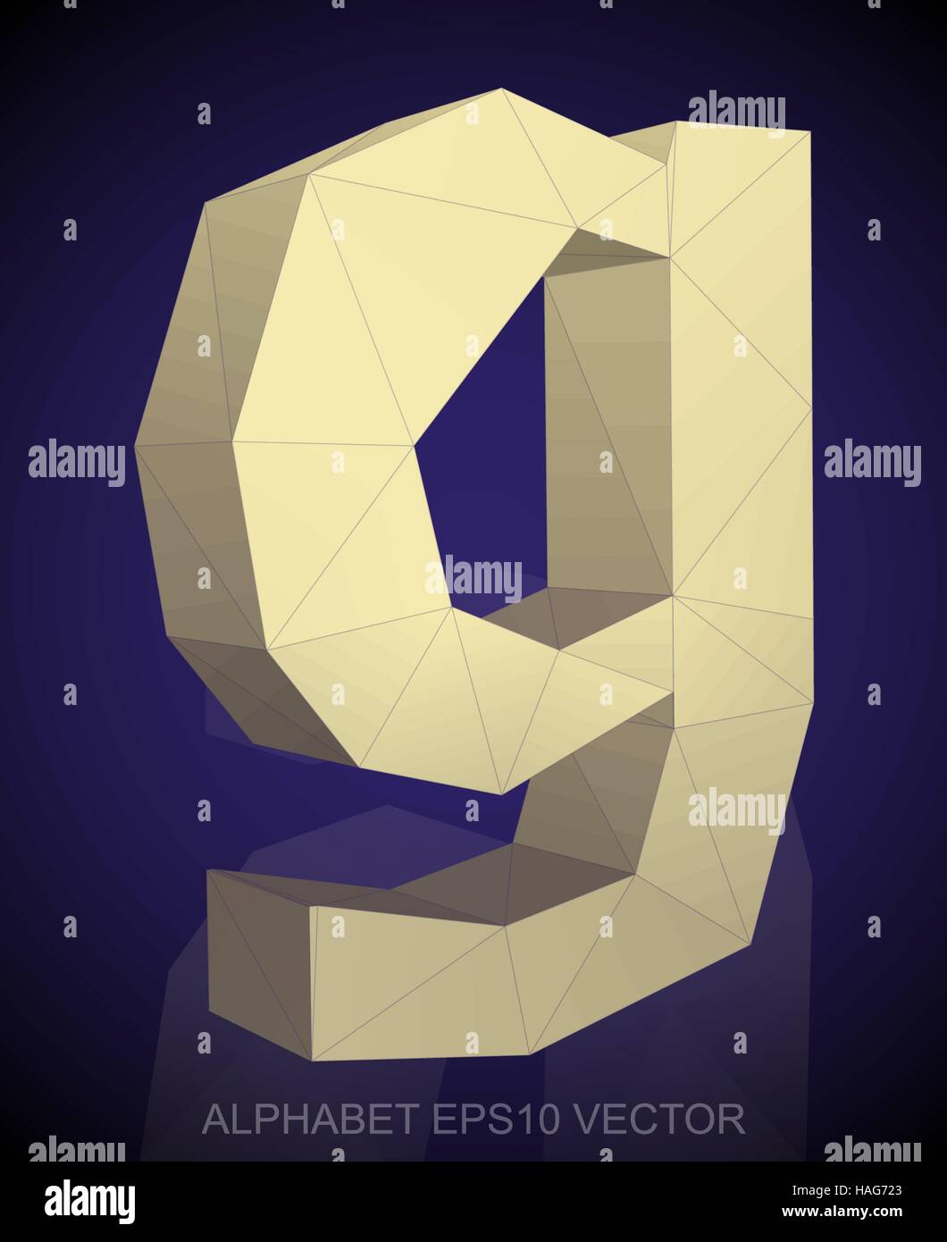 Abstract Yellow 3D polygonal lowercase letter G with reflection. Low ...