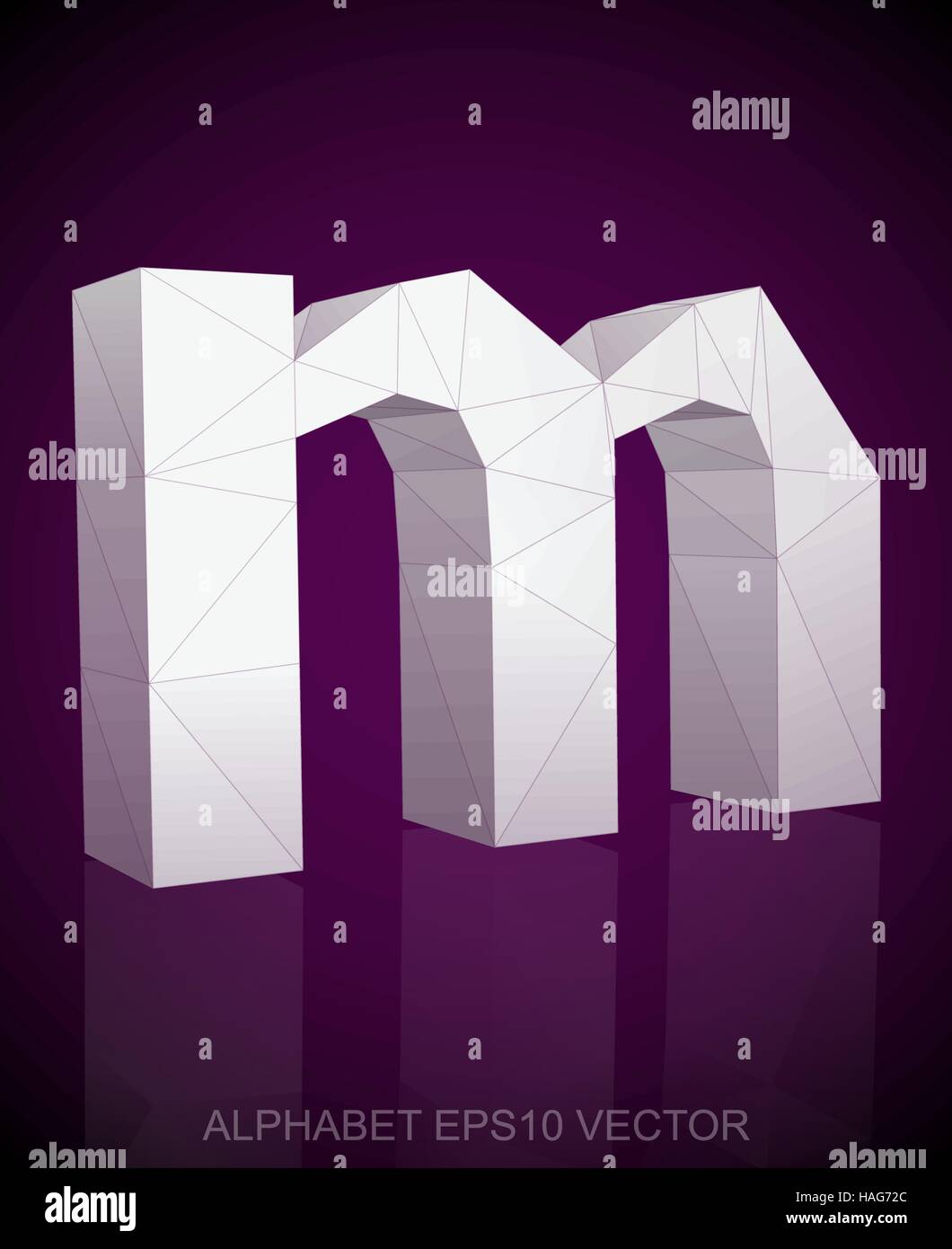 Abstract White 3D polygonal lowercase letter M with reflection. Low ...