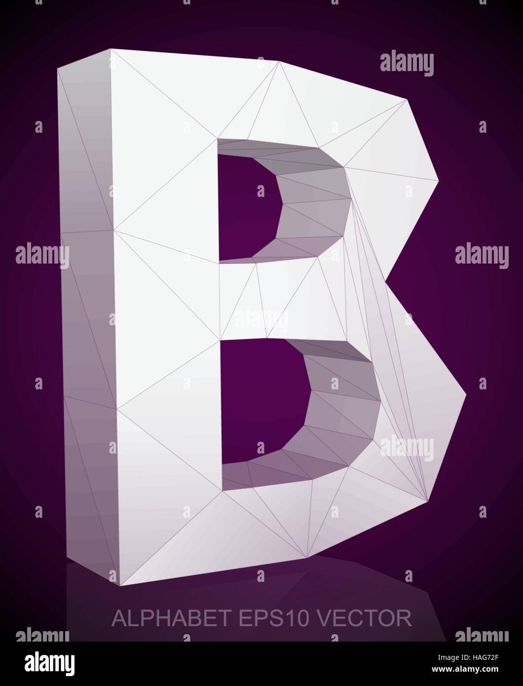 Abstract White 3D polygonal uppercase letter B with reflection. Low poly alphabet collection ...