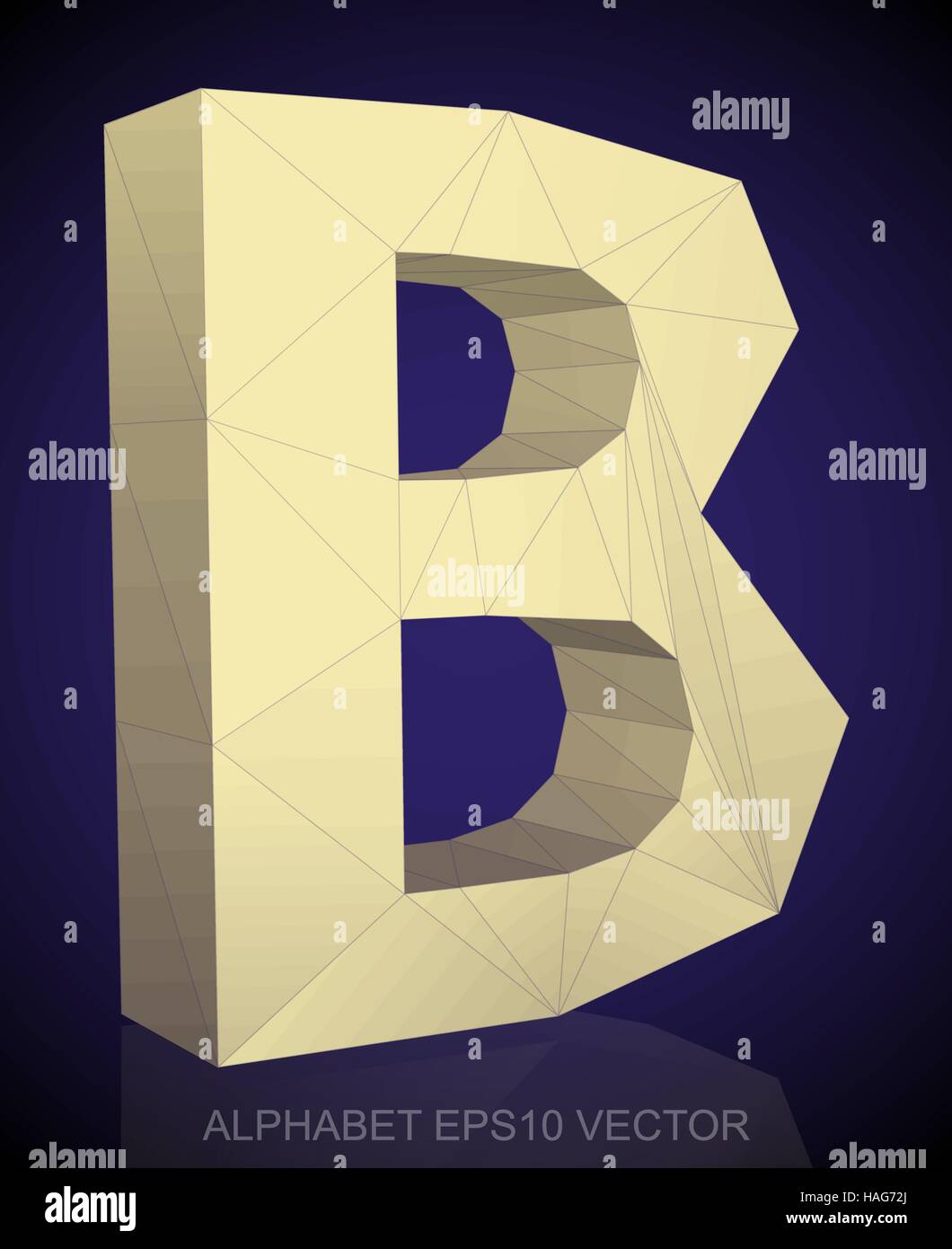 Abstract Yellow 3D polygonal uppercase letter B with reflection. Low ...