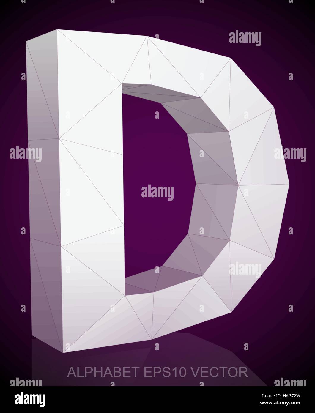 Abstract White 3D polygonal uppercase letter D with reflection. Low ...