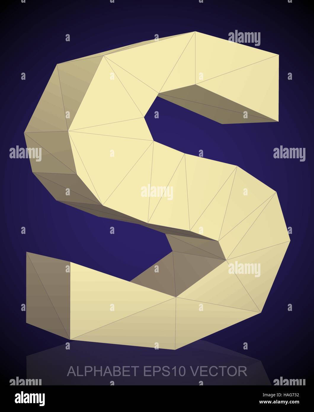 Abstract Yellow 3D polygonal lowercase letter S with reflection. Low ...