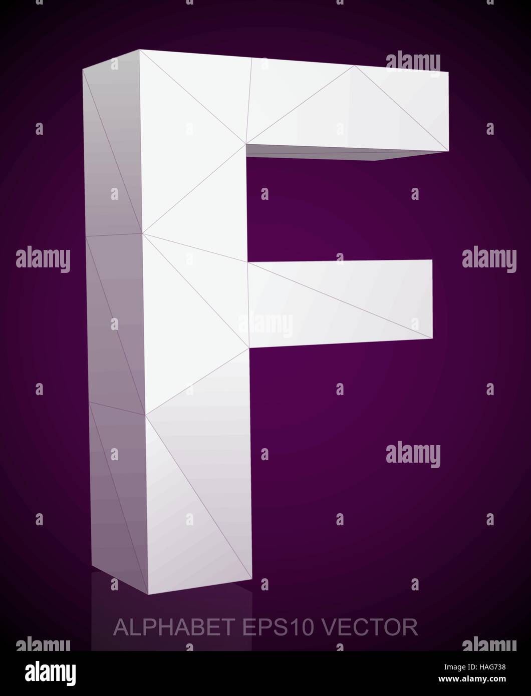 Abstract White 3D polygonal uppercase letter F with reflection. Low ...