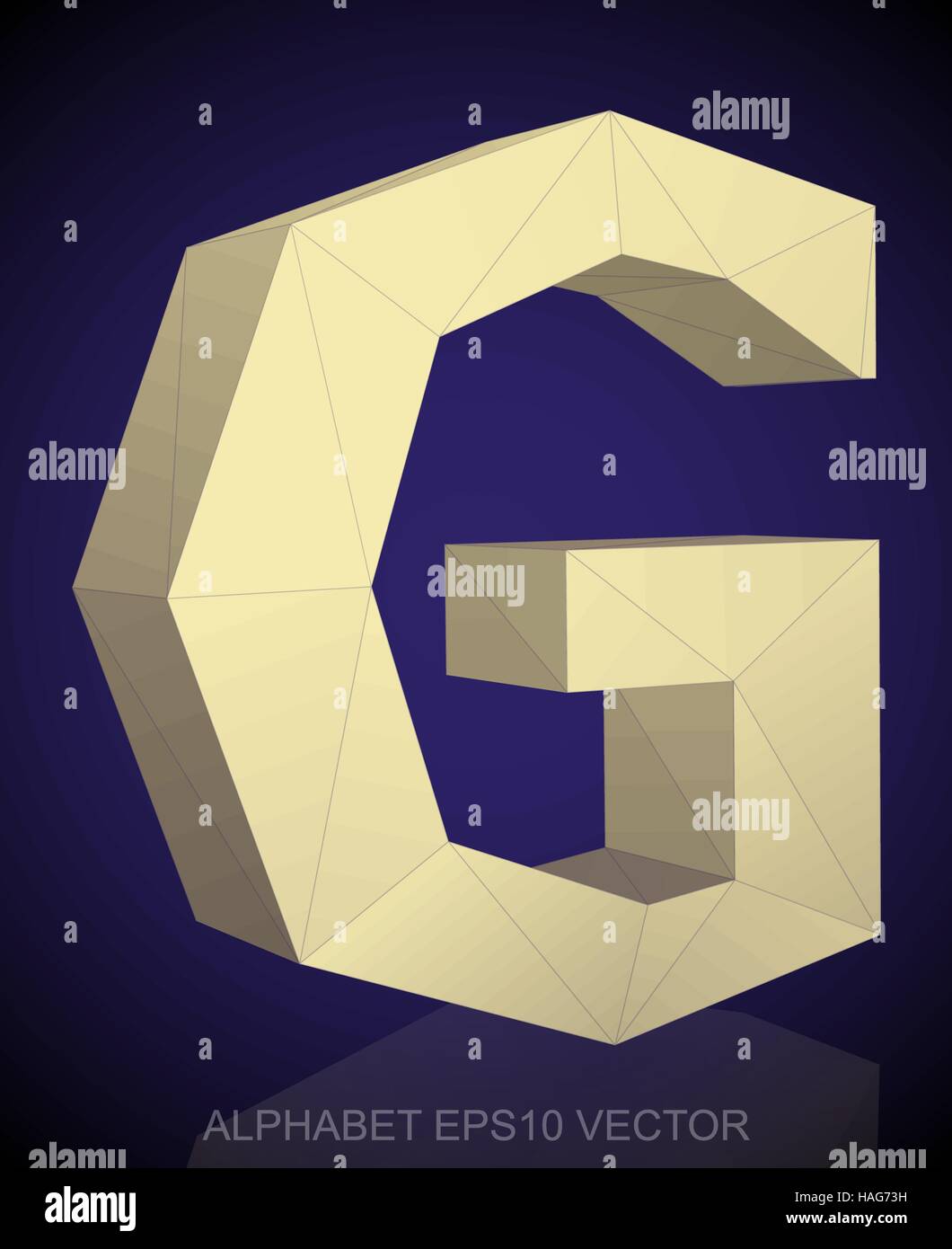Abstract Yellow 3D polygonal uppercase letter G with reflection. Low ...