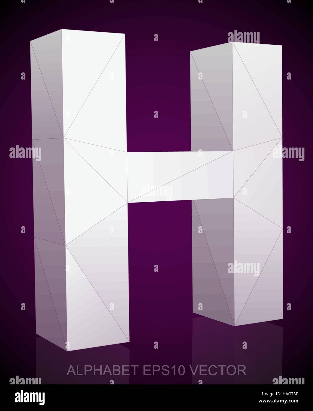 Abstract White 3D polygonal uppercase letter H with reflection. Low ...