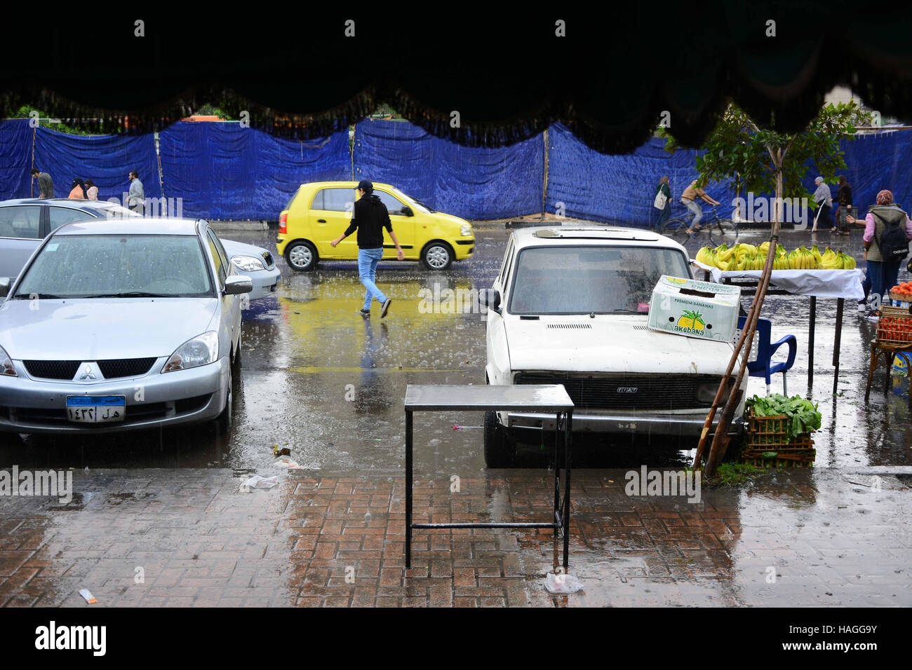 Cairo, Egypt. 12th Dec, 2015. Egyptians walk at street during rain and ...