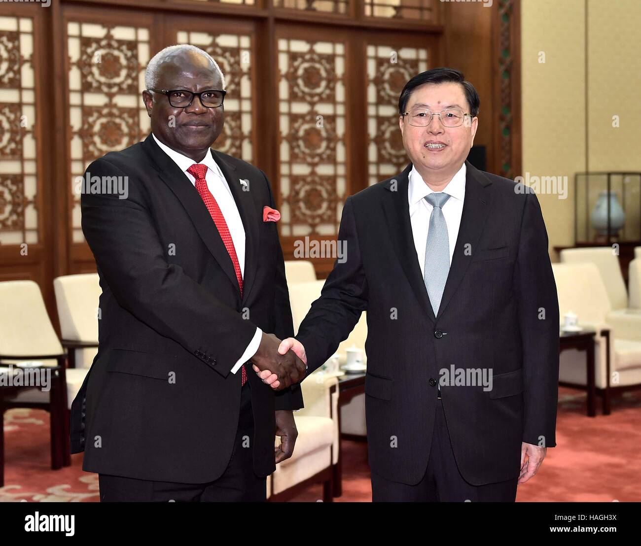 Beijing, China. 1st Dec, 2016. Zhang Dejiang (R), chairman of the ...