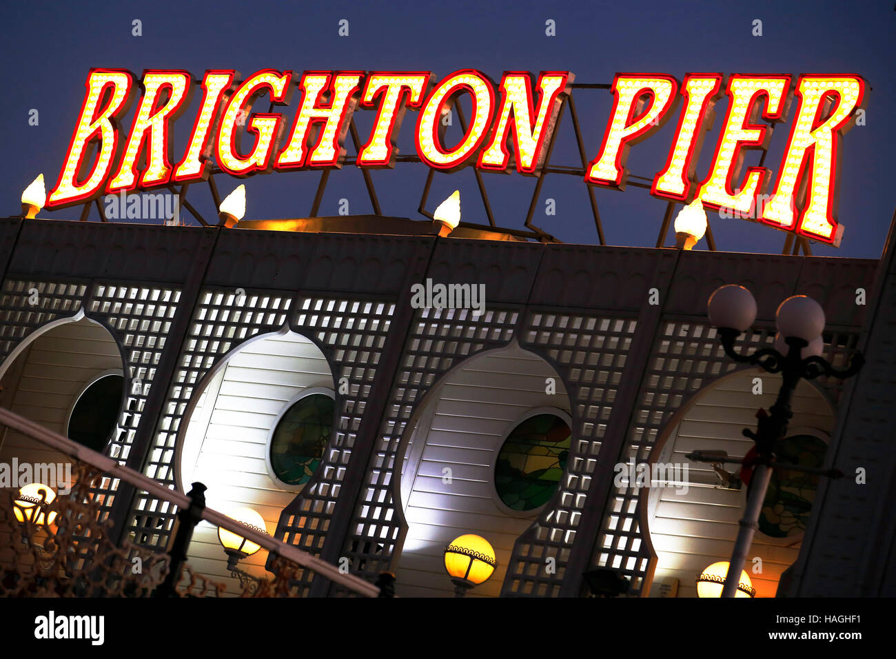 Brighton. East Sussex, UK. 30th Nov, 2016. Illuminated sign for ...