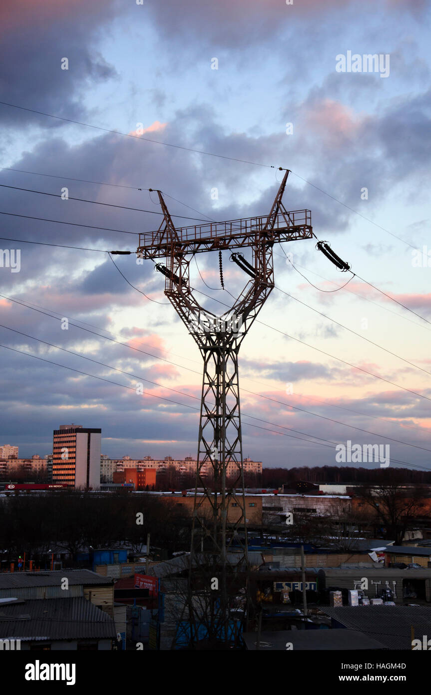 Power line on a background cold winter sky Stock Photo - Alamy