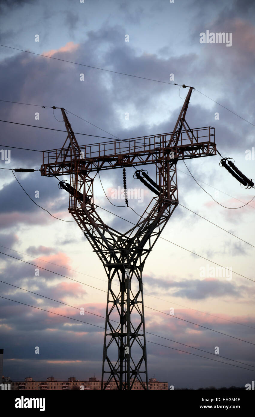 Power line on a background cold winter sky Stock Photo - Alamy