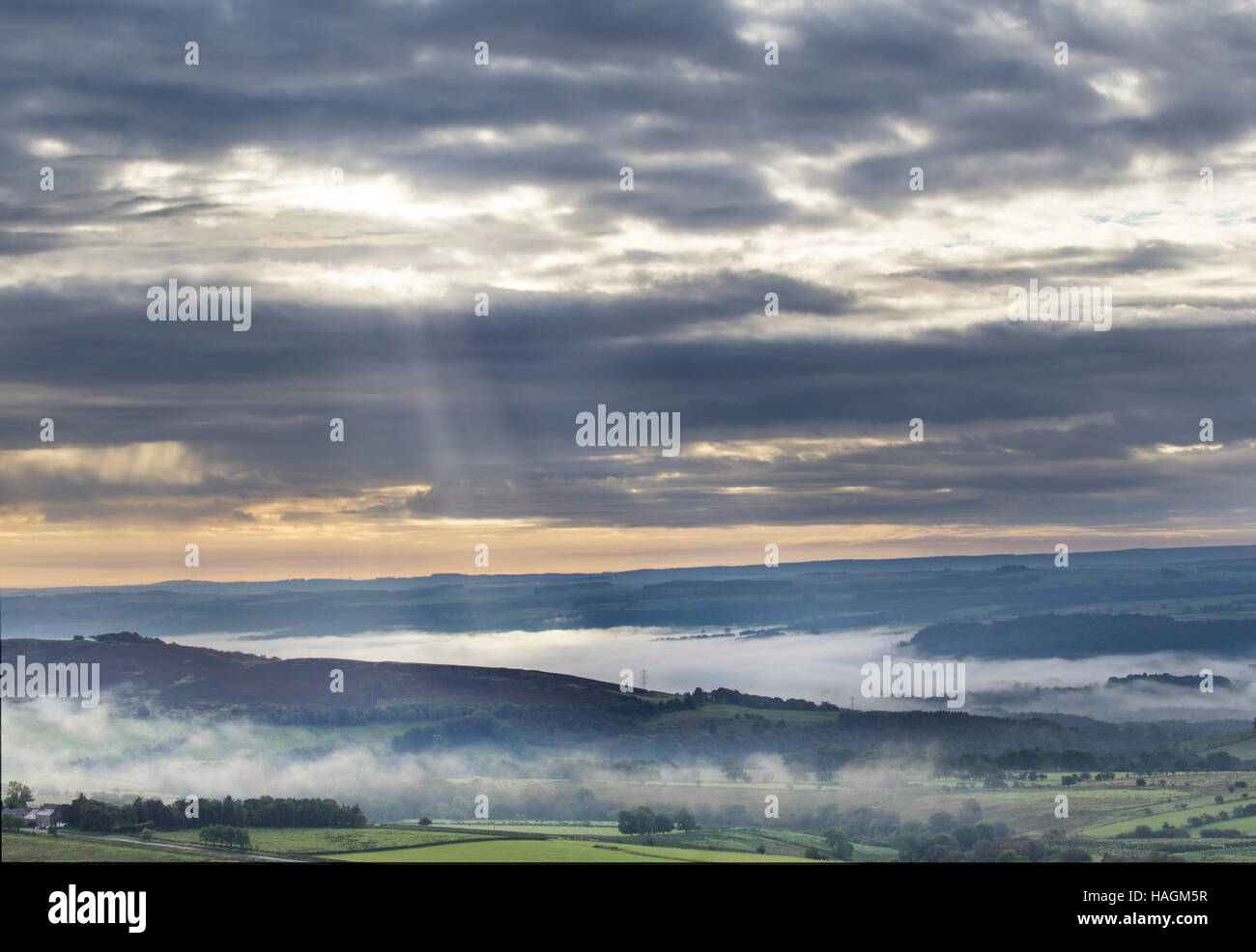 Dawn mist over the South Tyne valley, viewed from Winshields Crags ...