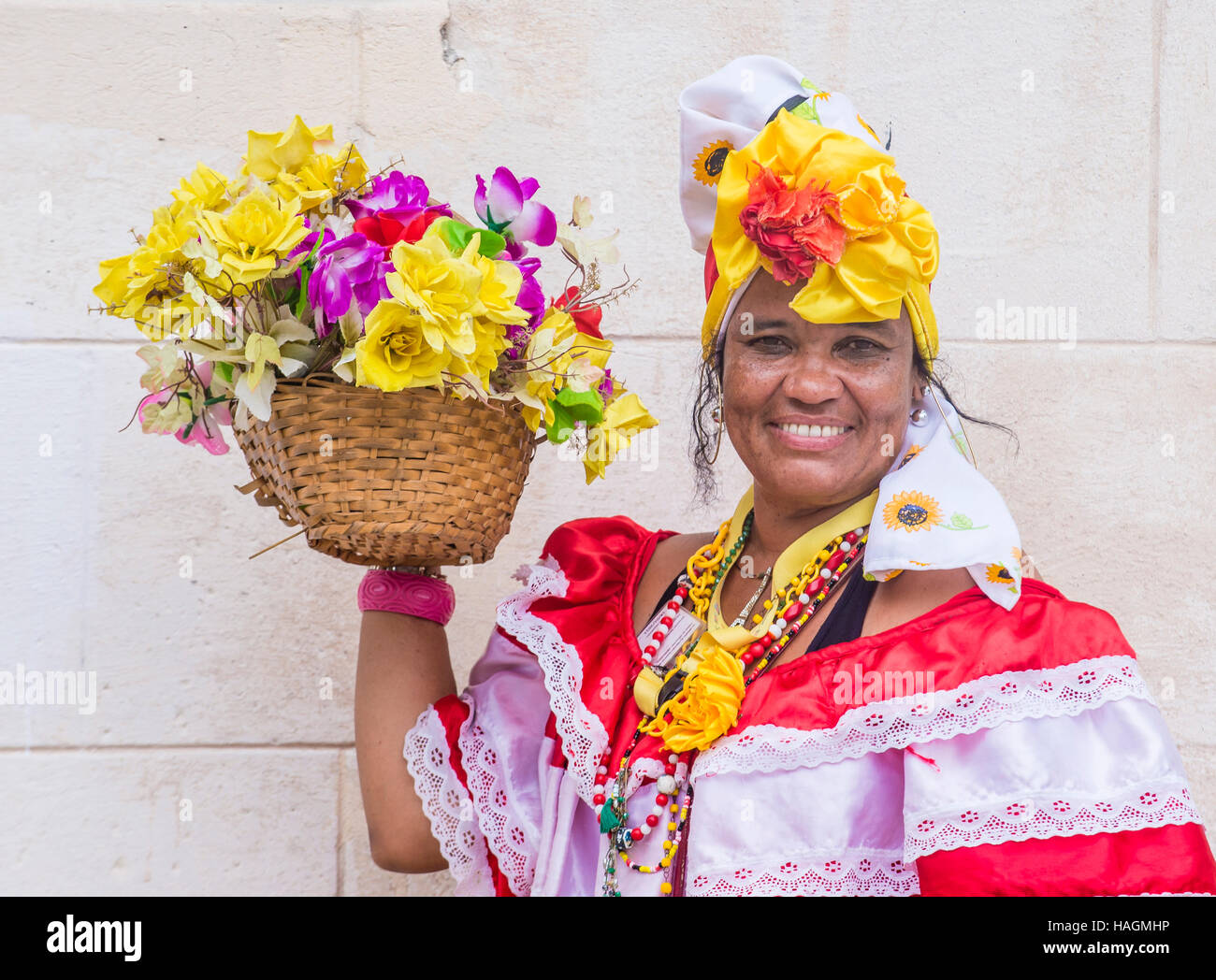 Cuban woman with traditional clothing in old Havana street. The ...