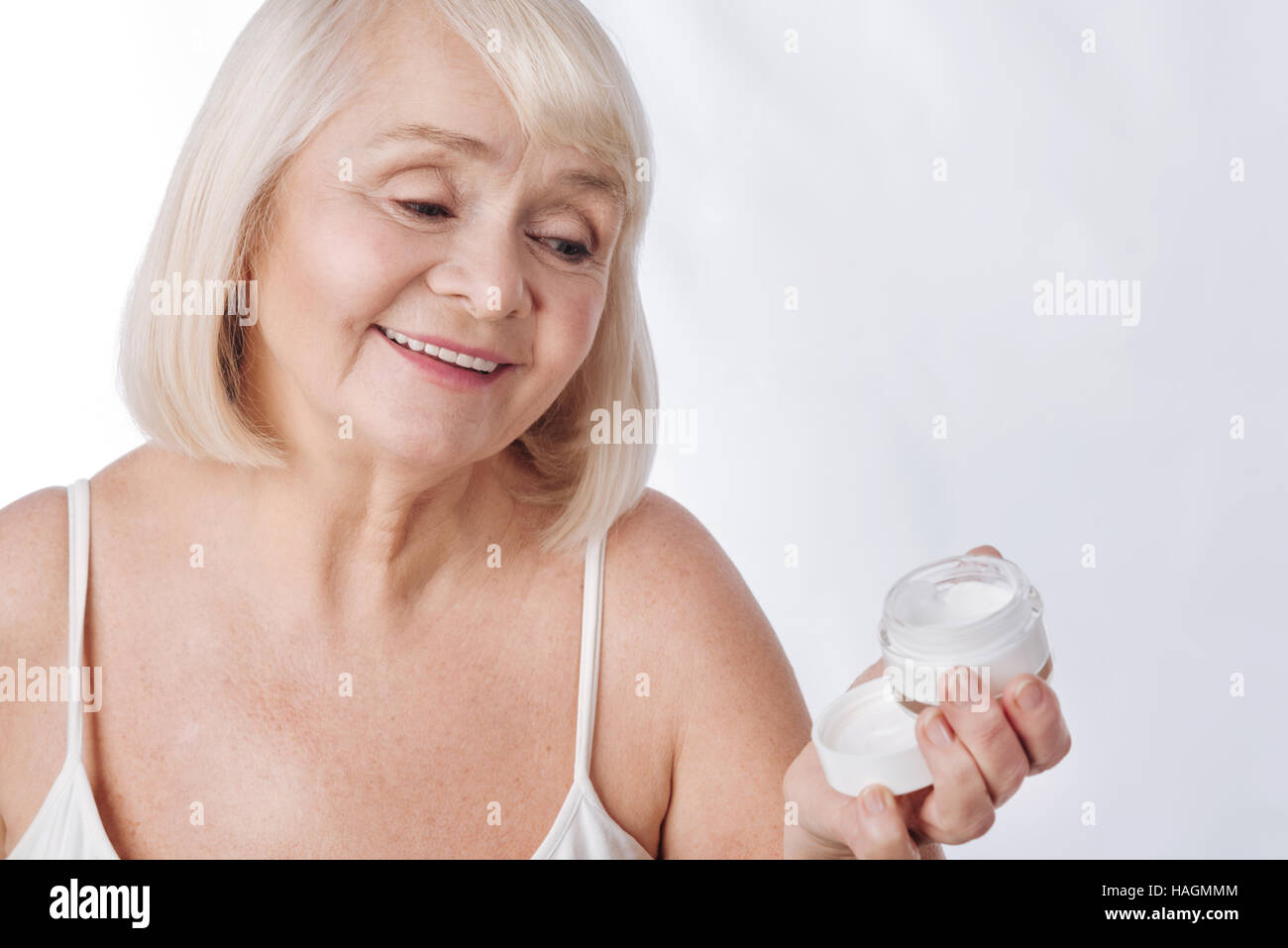Happy woman skin cream hi-res stock photography and images - Alamy