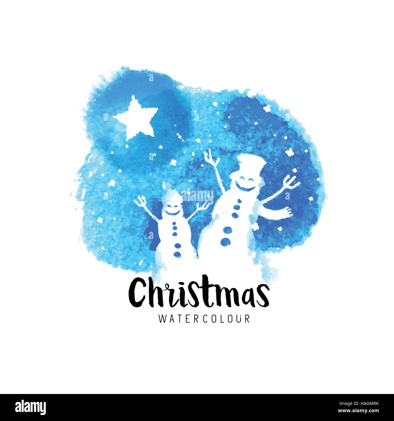 Festive christmas vector illustration with falling snow and cheering ...
