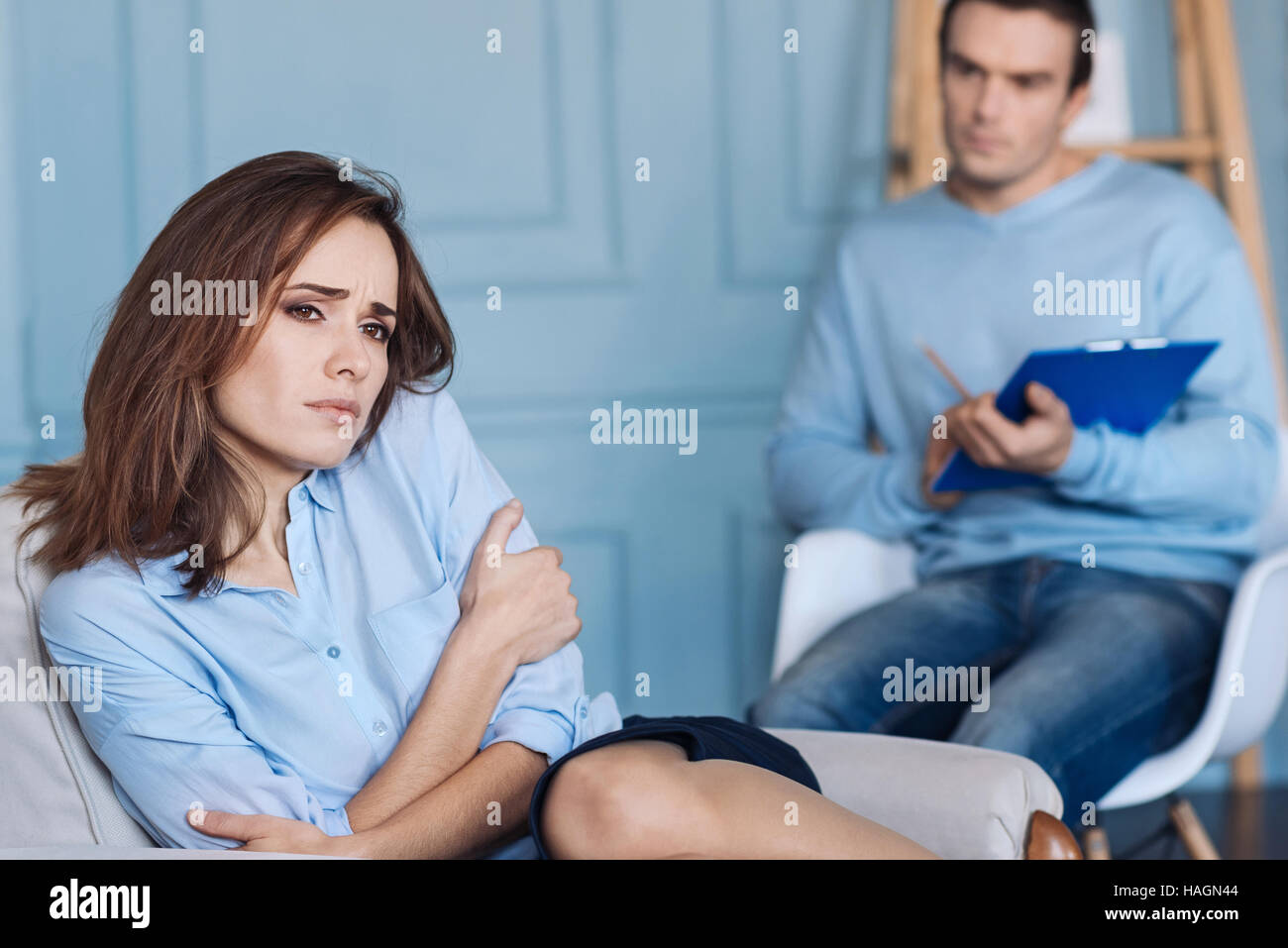Troubled woman expressing her problems Stock Photo - Alamy
