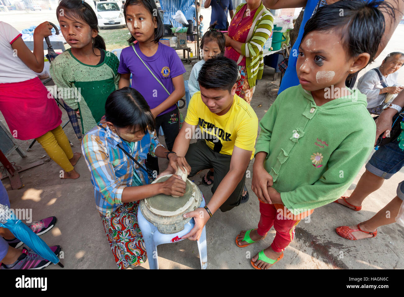 Myanmar, Burma, Namu-op. Happy Akha children in brightly colored cloth ...