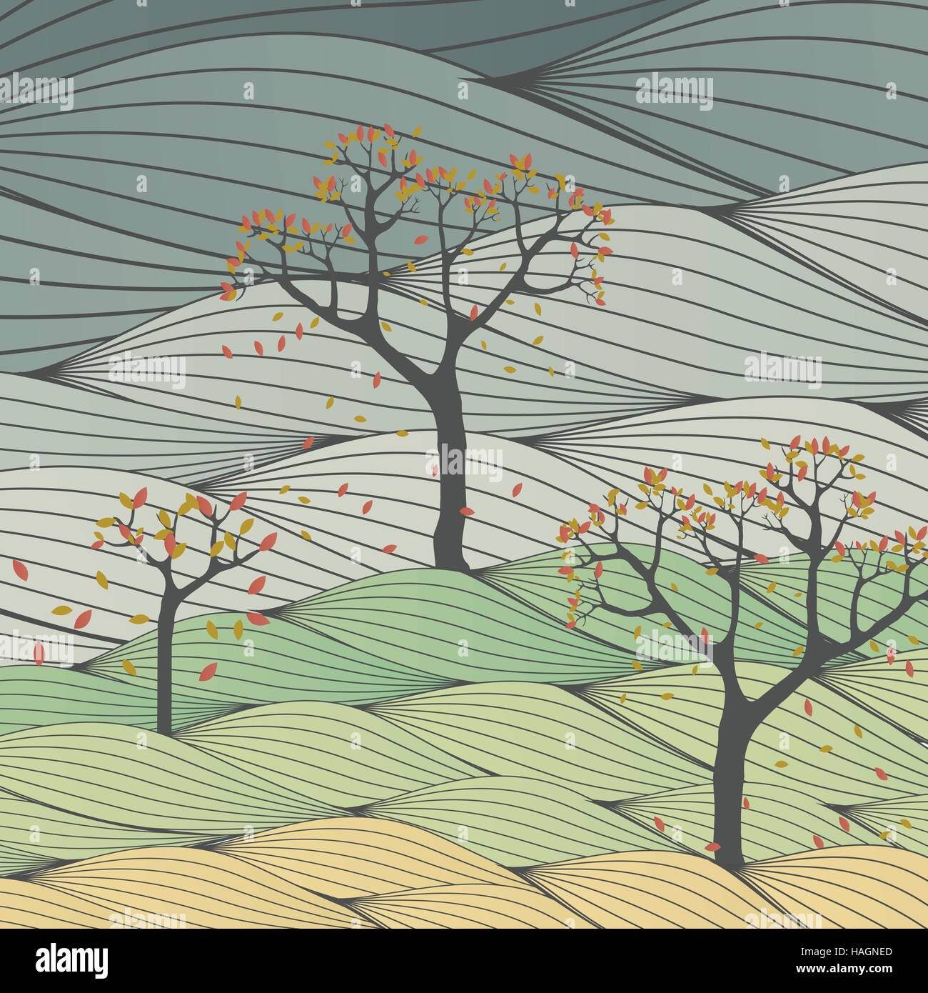 Abstract Wave Background with Trees - Vector Illustration Stock Vector ...