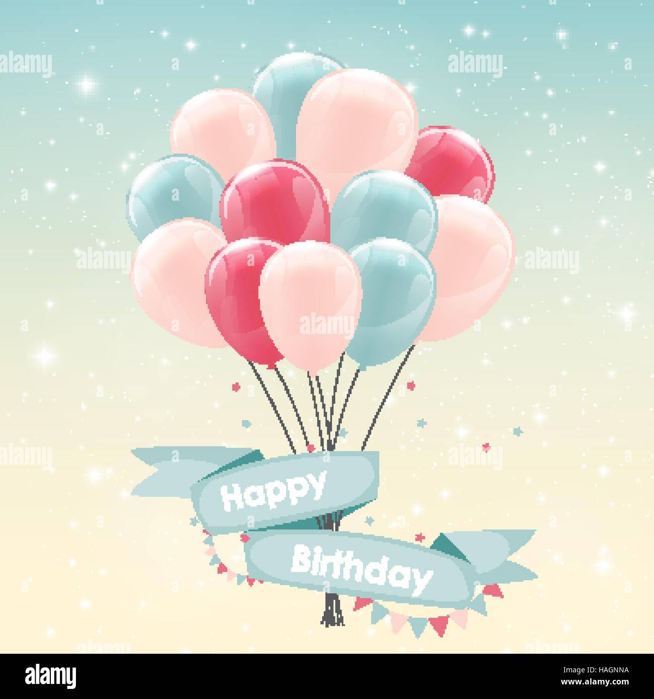Color Glossy Happy Birthday Balloons Banner Background Vector Il Stock ...