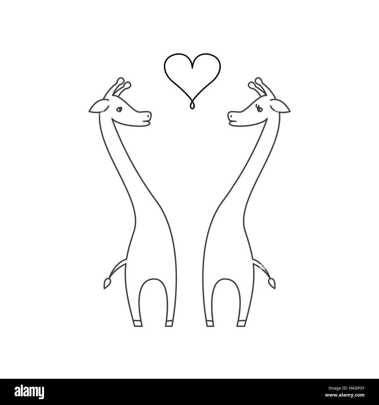 Giraffes In Love Drawing