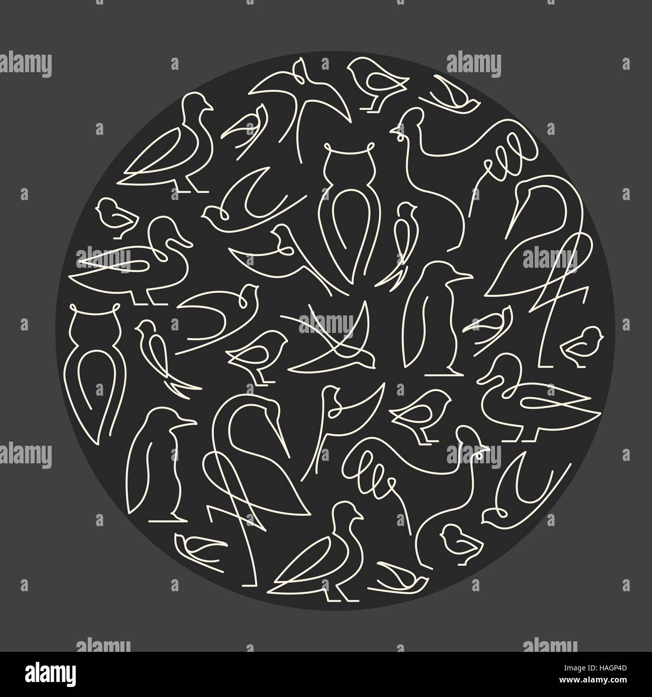 Round composition made of birds linear drawings Stock Vector Image ...
