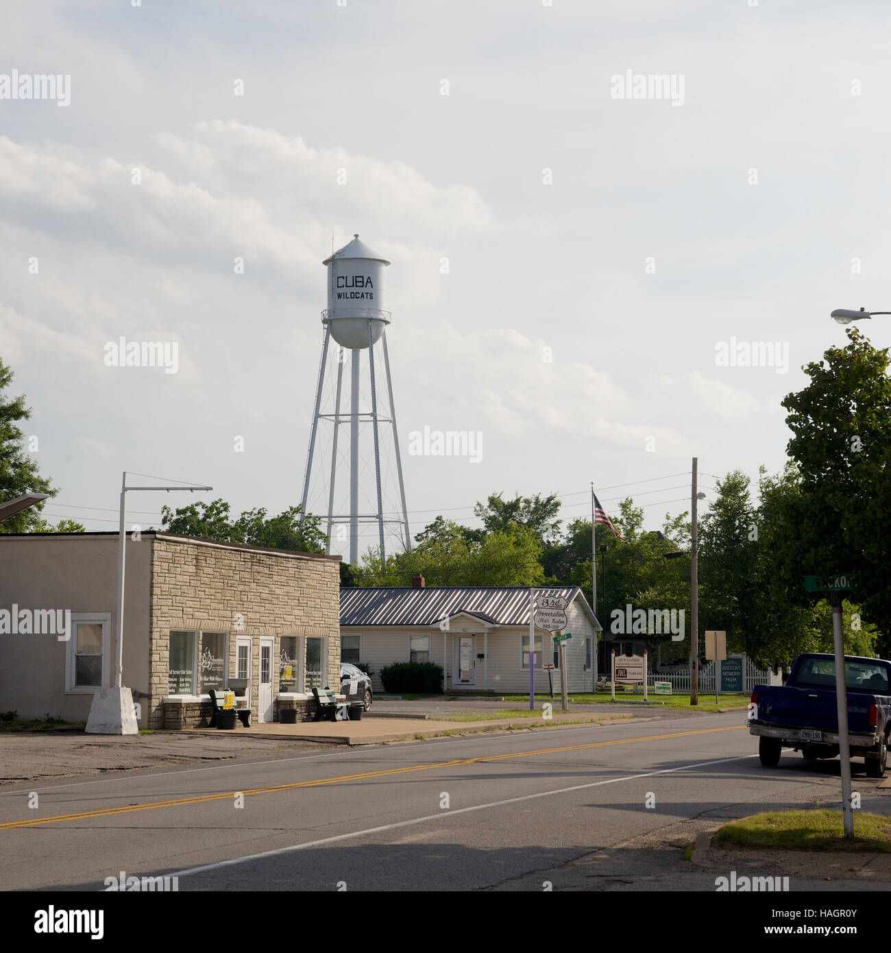 The water tower, viewed from Route 66 at Cuba, Crawford County ...