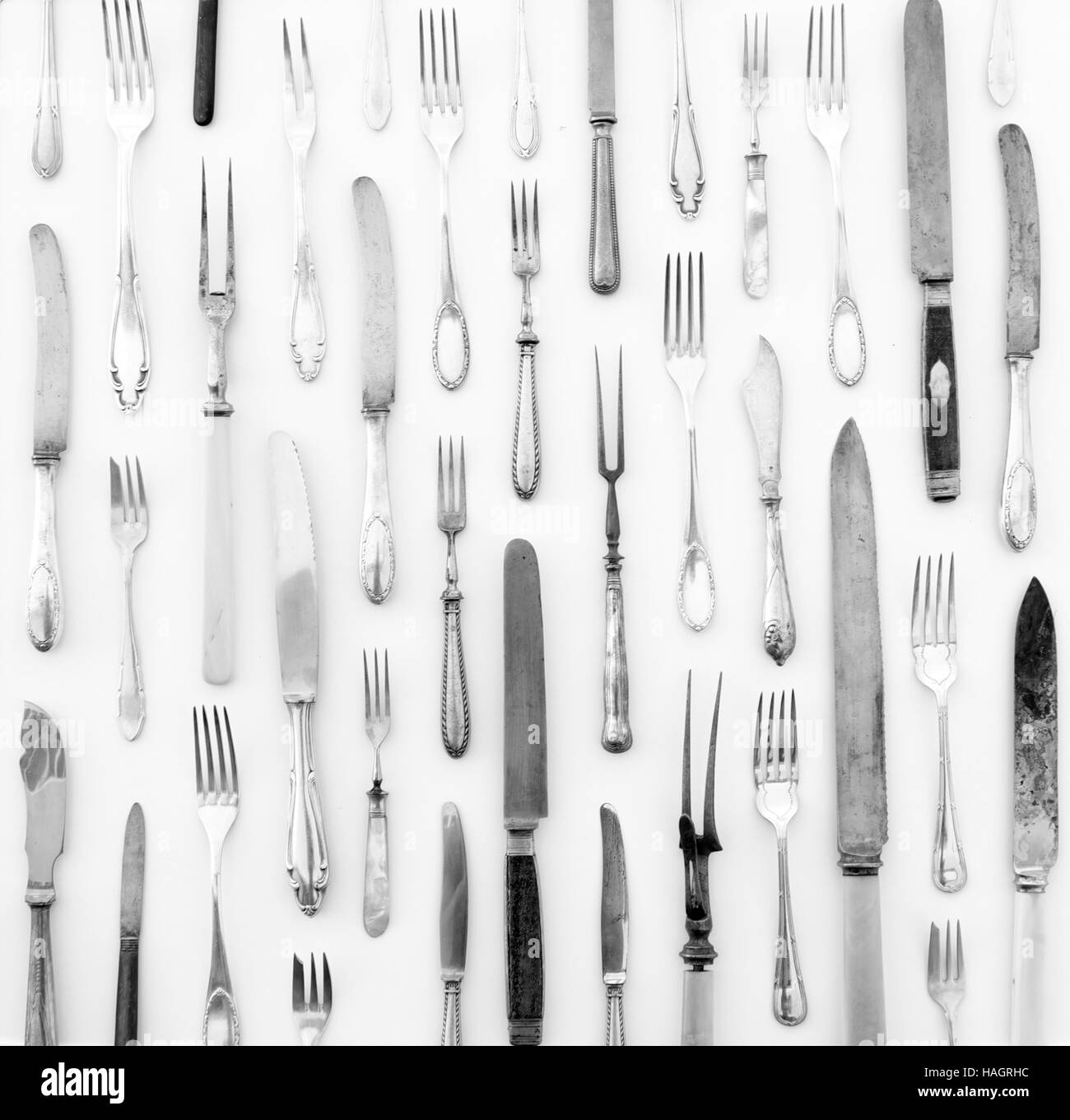 beautiful silver cutlery - vintage flatware isolated on white ...