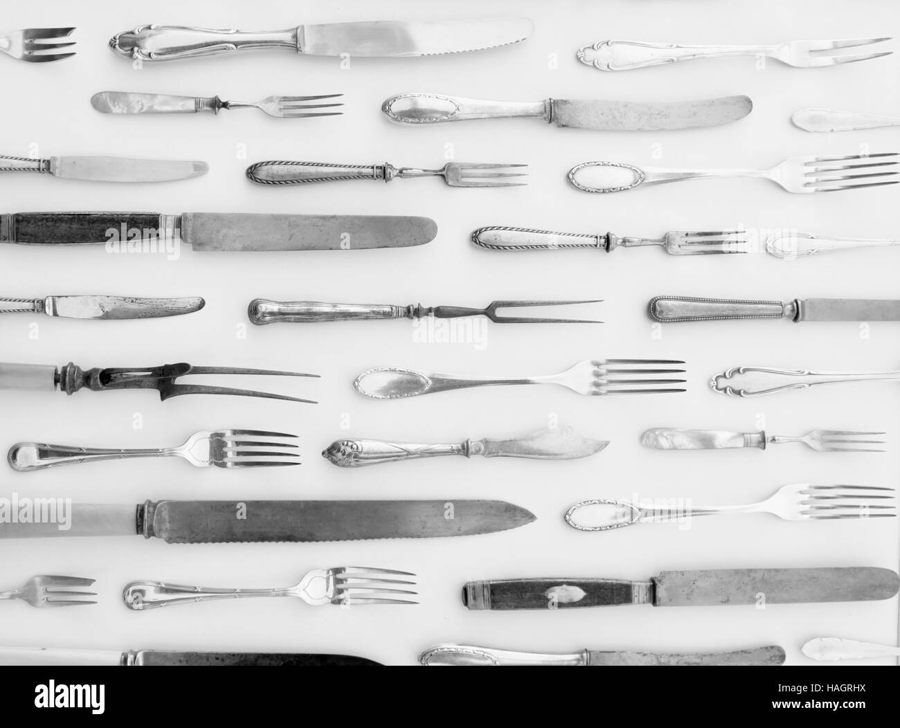 beautiful silver cutlery - vintage flatware isolated on white ...