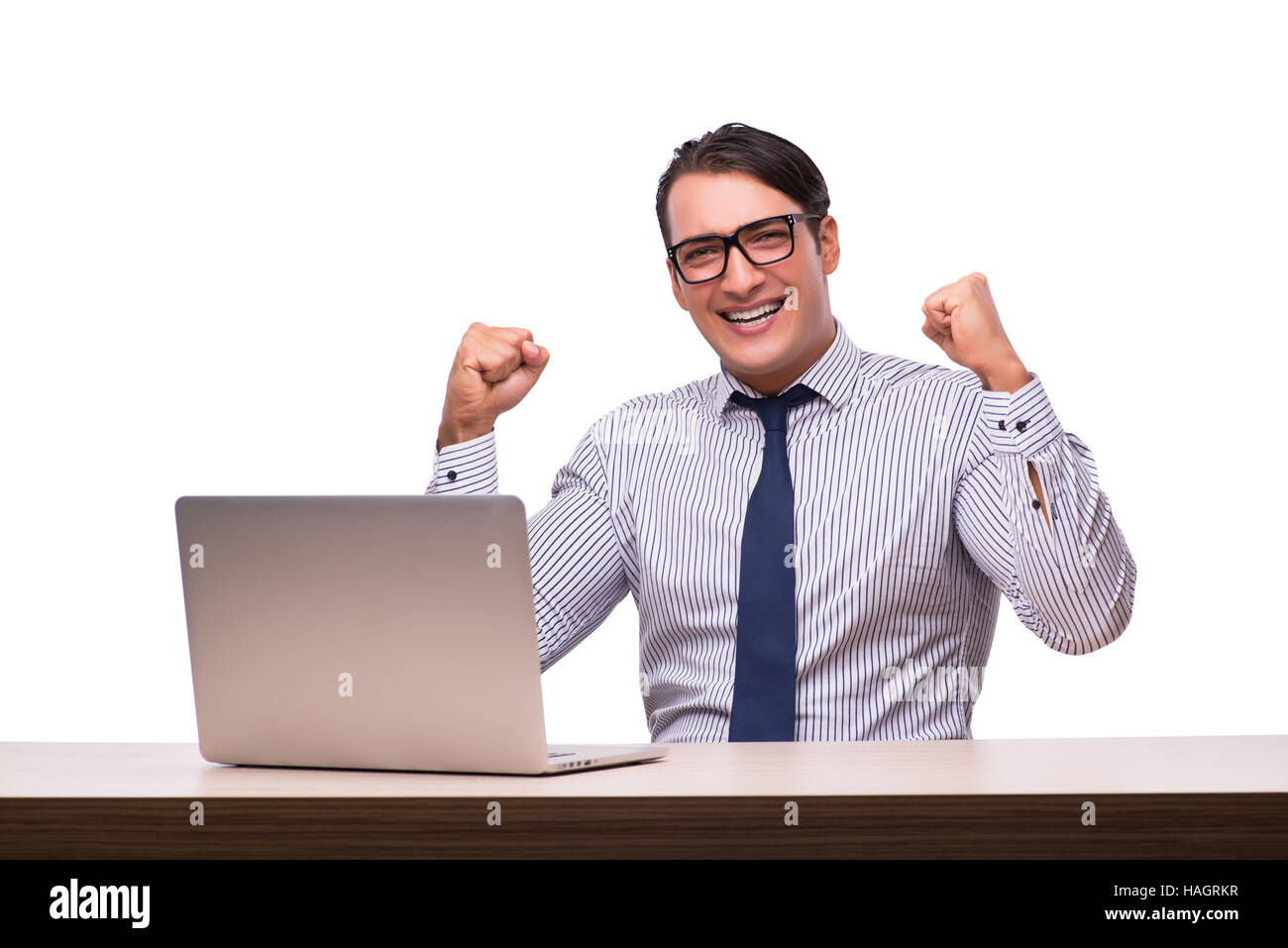 Man with laptop isolated on white Stock Photo - Alamy