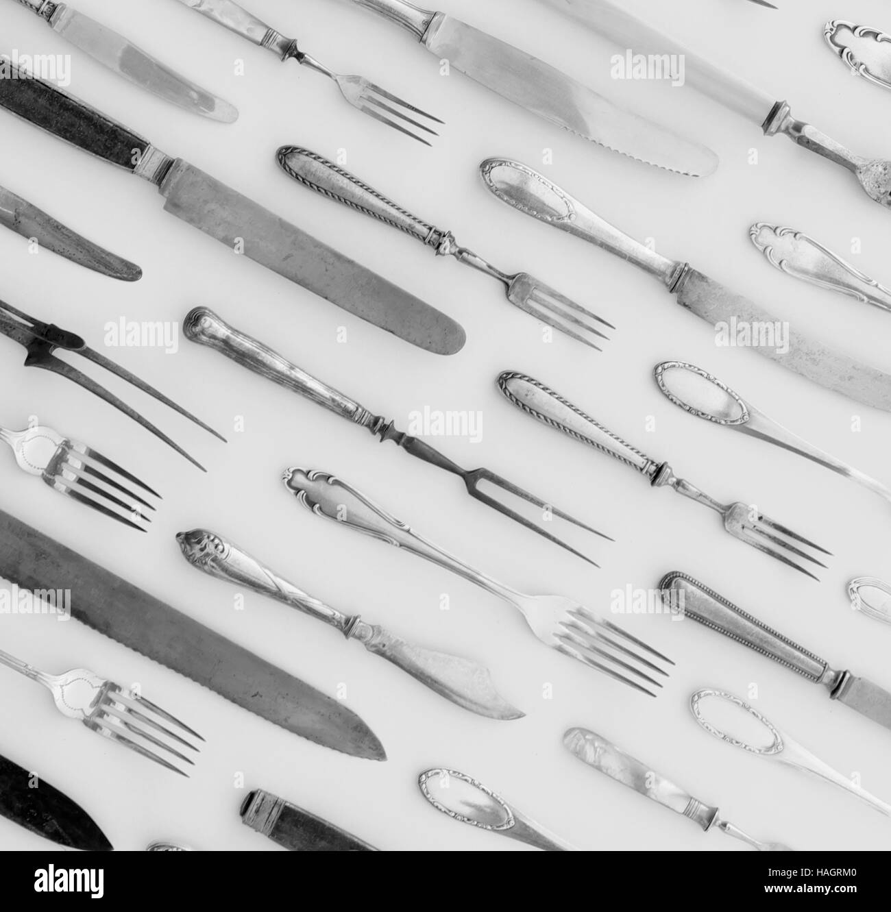 beautiful silver cutlery - vintage flatware isolated on white ...