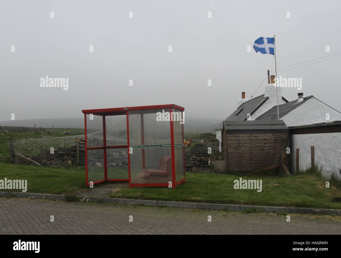Bus shelter Haroldswick Unst Shetland Scotland June 2014 Stock Photo ...