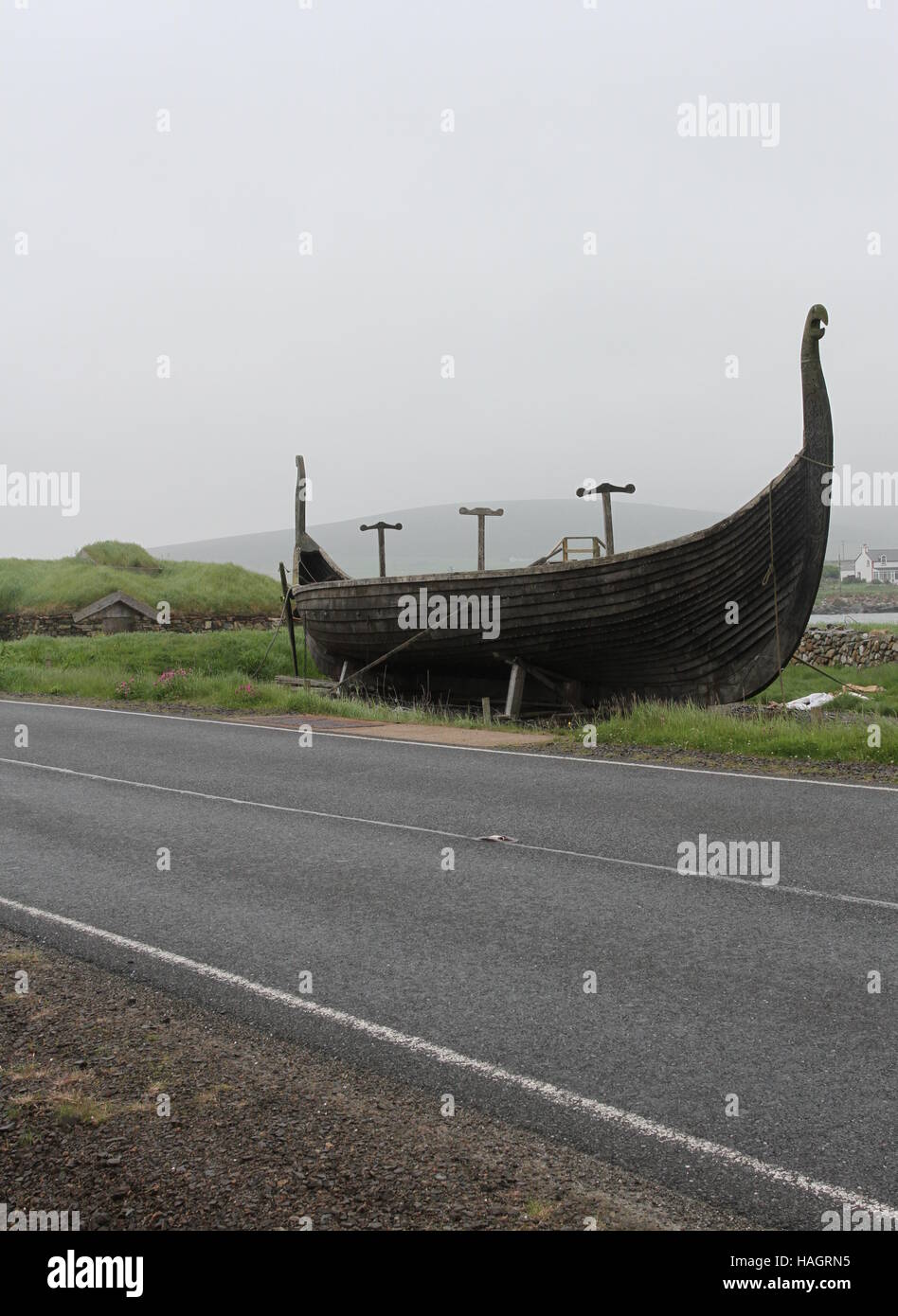 Replica viking long ship Haroldswick Unst Shetland Scotland June 2014 ...