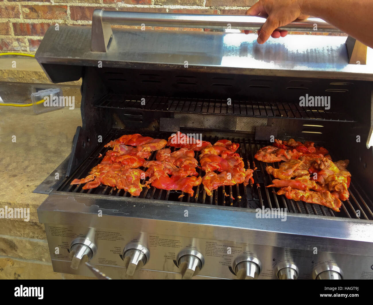 Raw chicken cooking on an outdoor grill Stock Photo - Alamy