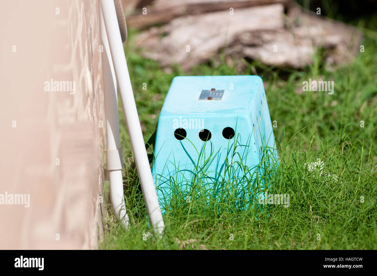Blue septic control box outdoors next to home Stock Photo - Alamy