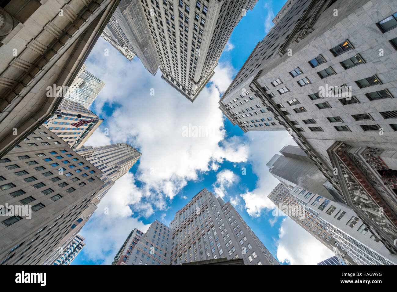 New York skyscrapers vew from street level Stock Photo - Alamy