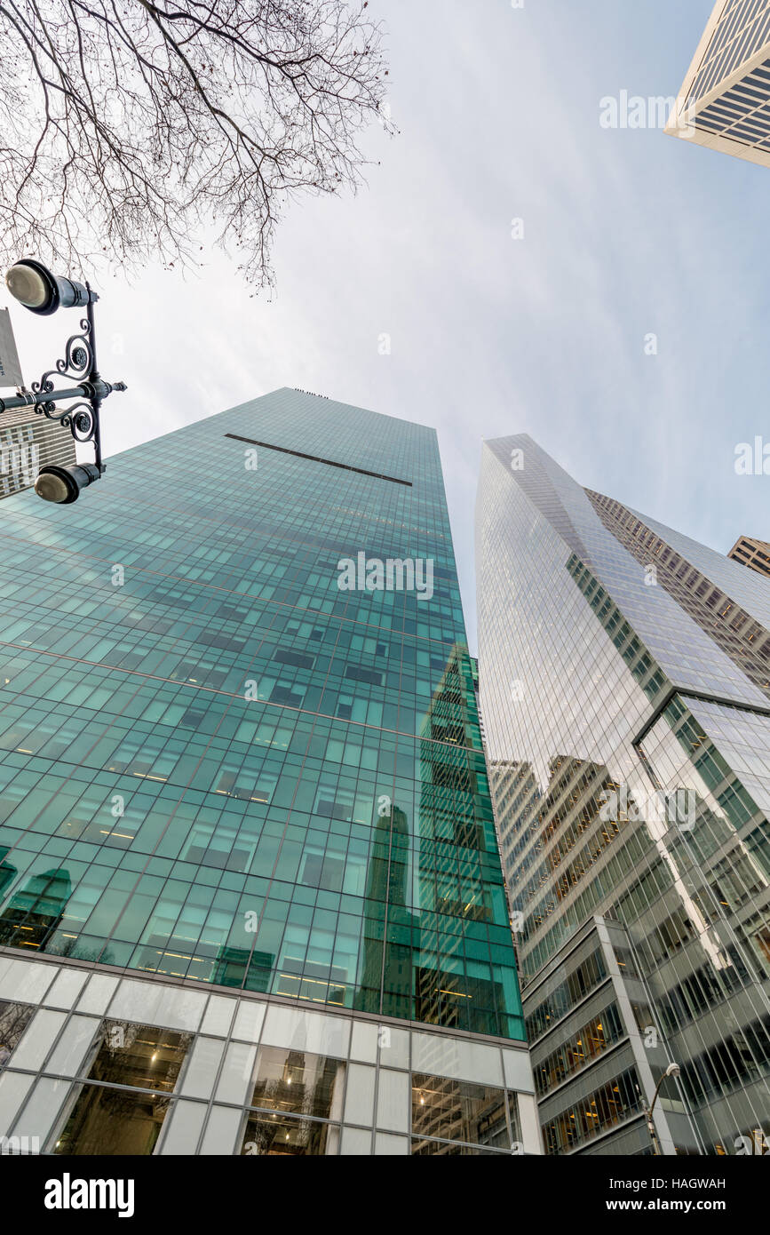 New York skyscrapers vew from street level Stock Photo - Alamy