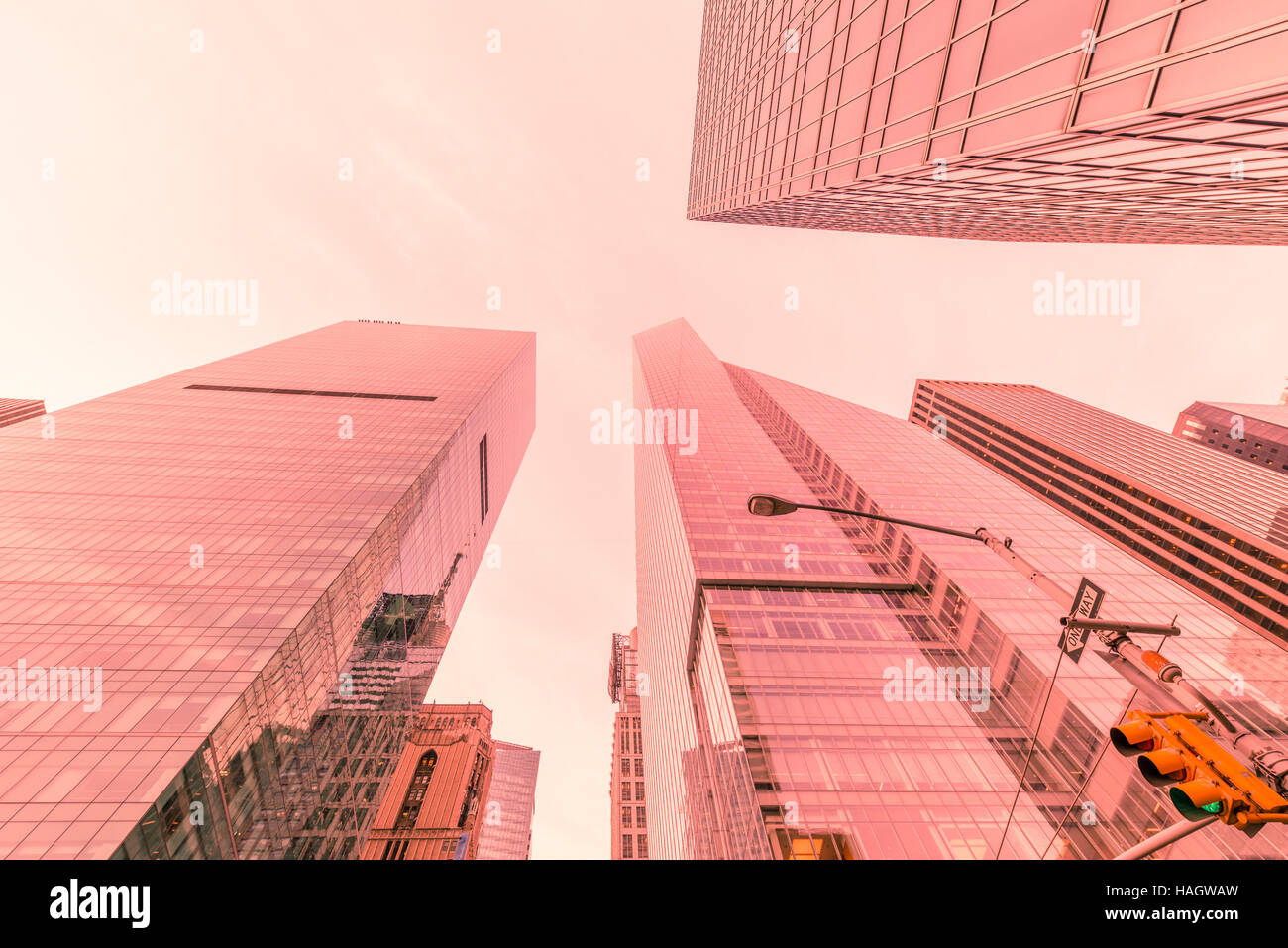 New York skyscrapers vew from street level Stock Photo - Alamy